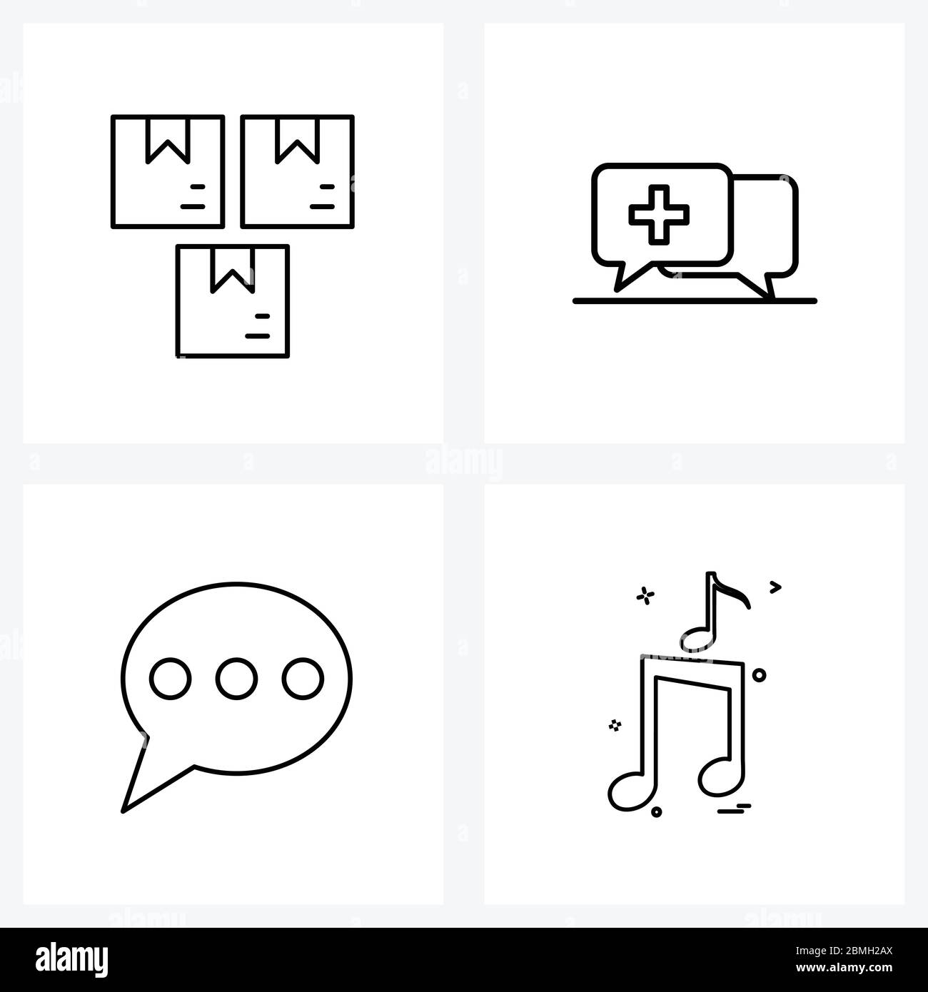 Set of 4 Simple Line Icons of brainstorming, chat, note, chat, talk ...