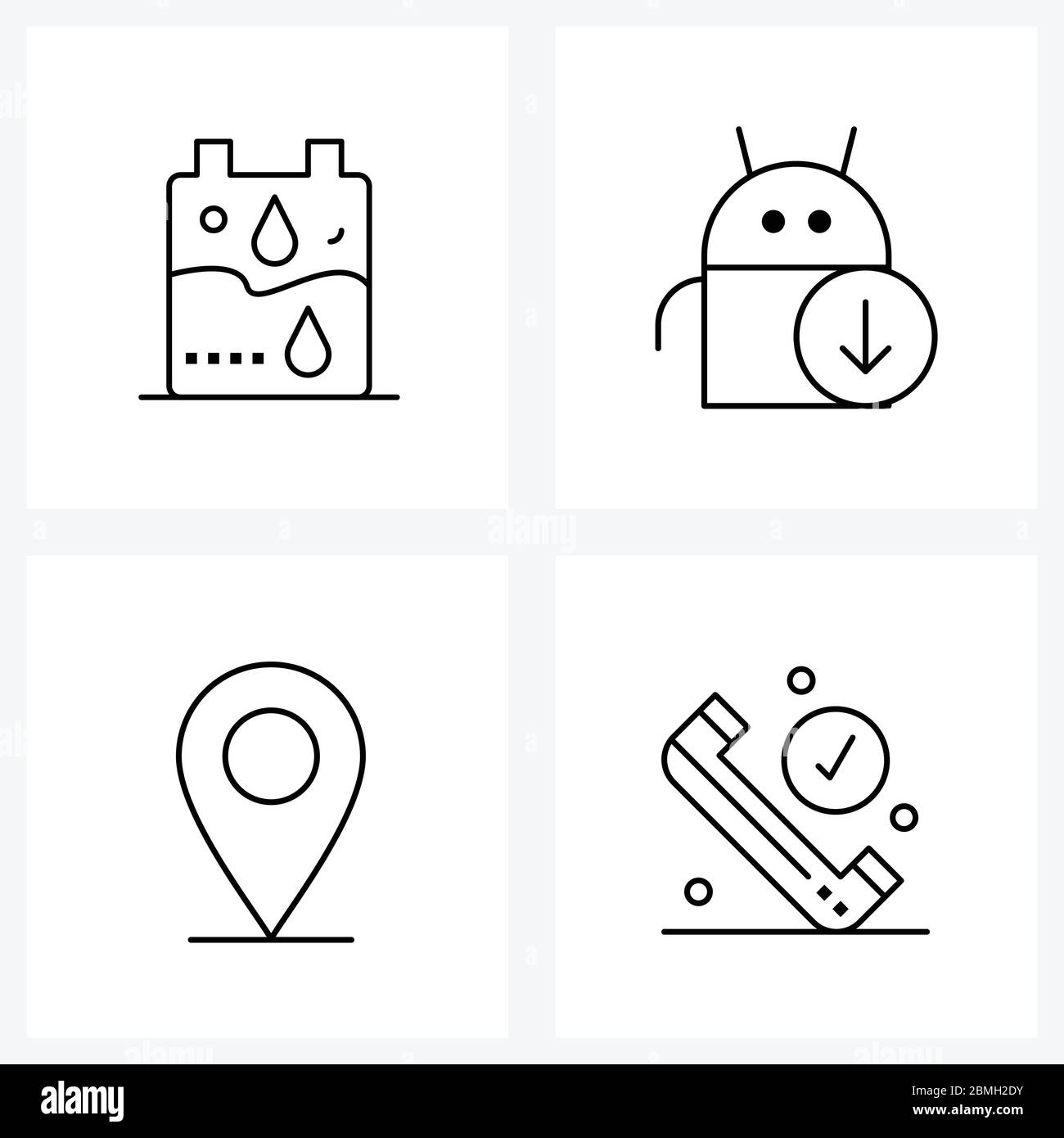 4 Interface Line Icon Set of modern symbols on bag, map, android, down ...