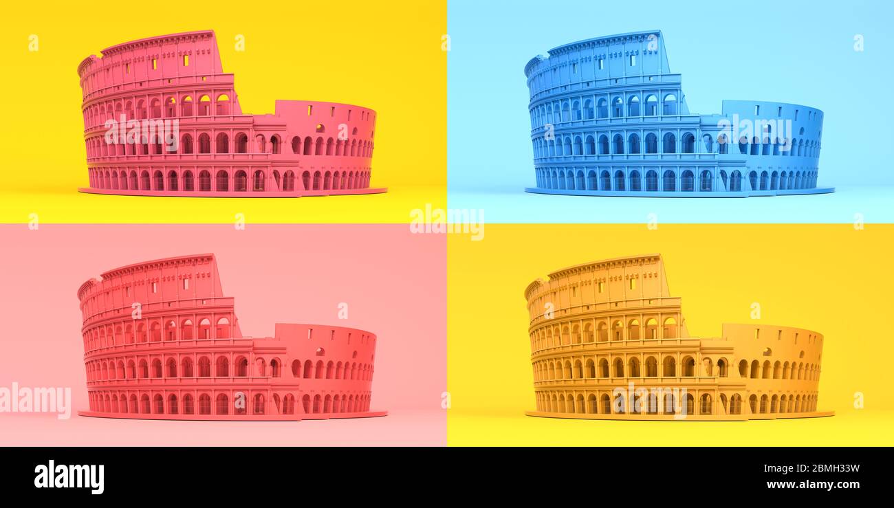 Colosseum or Coliseum in different colors. Symbol of Rome and Italy. 3d ...