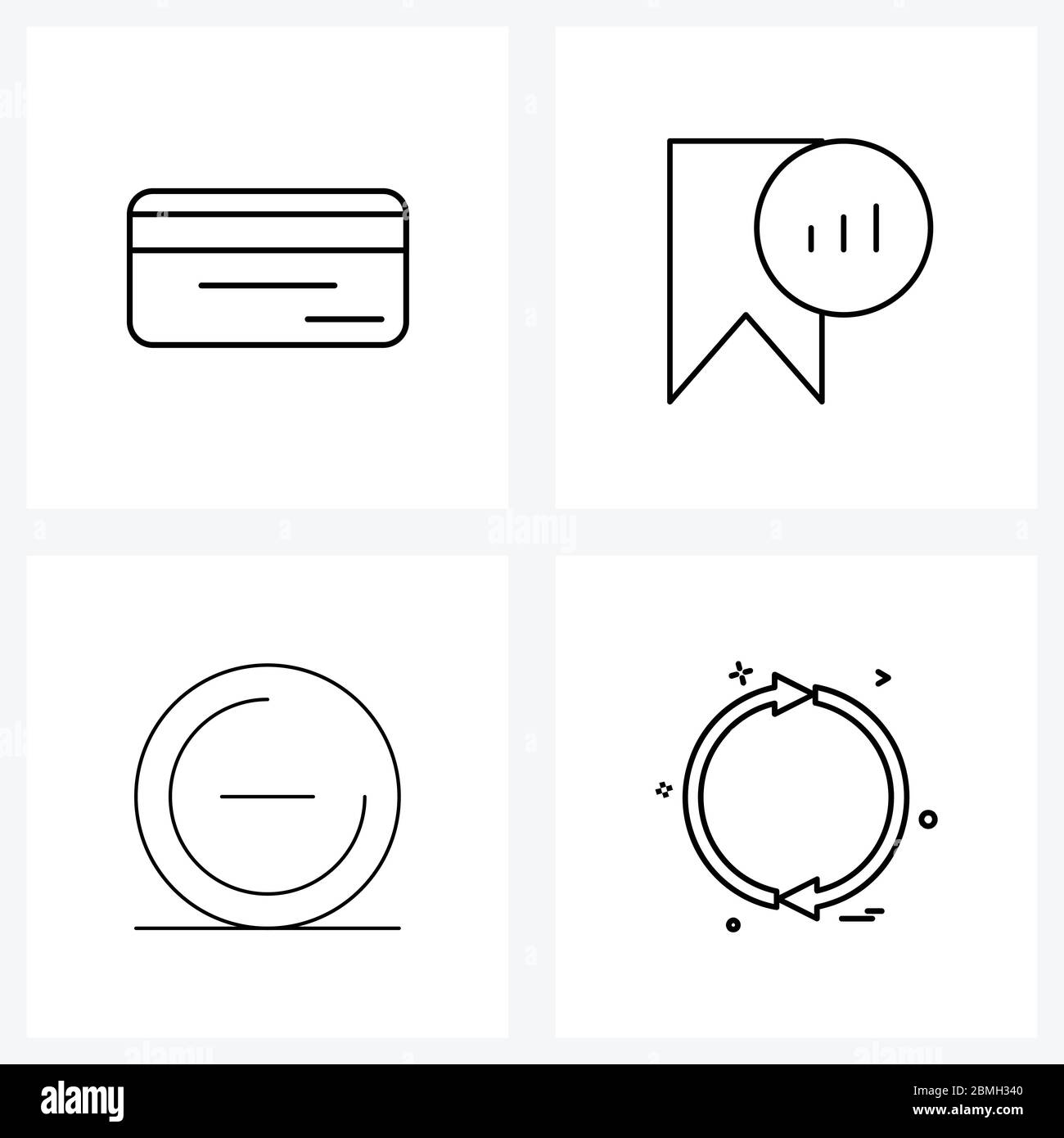 4 Interface Line Icon Set of modern symbols on credit card, delete ...