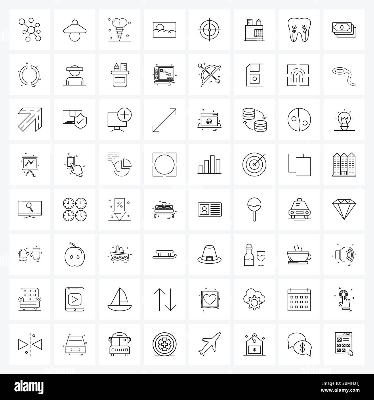 Modern Style Set of 64 line Pictograph Grid based target, picture ...