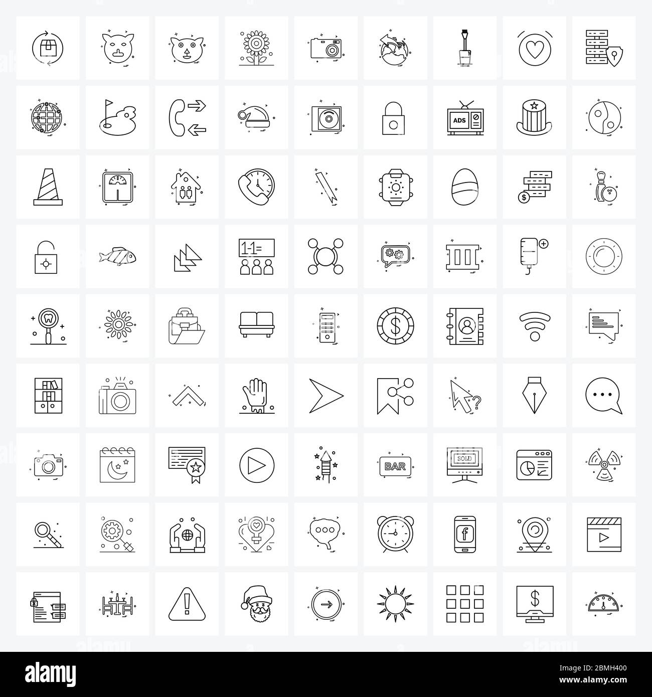 Set of 81 Line Icon Signs and Symbols of map, photograph, photo, camera ...