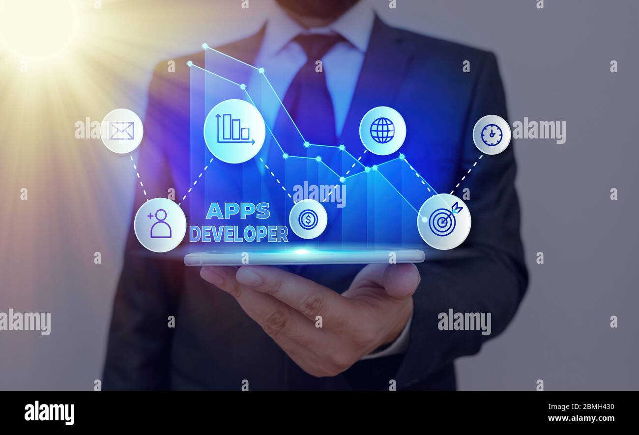 Conceptual hand writing showing Apps Developer. Concept meaning Graphic artist Software ...