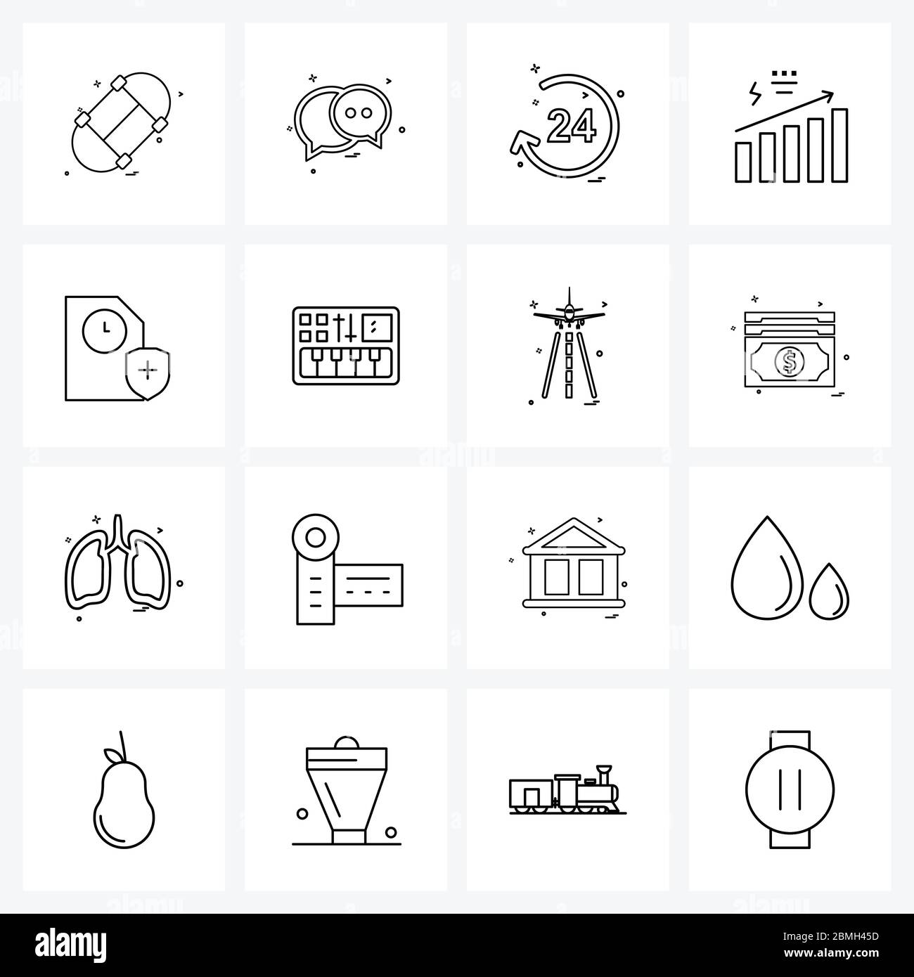 Modern Style Set of 16 line Pictograph Grid based energy, data ...