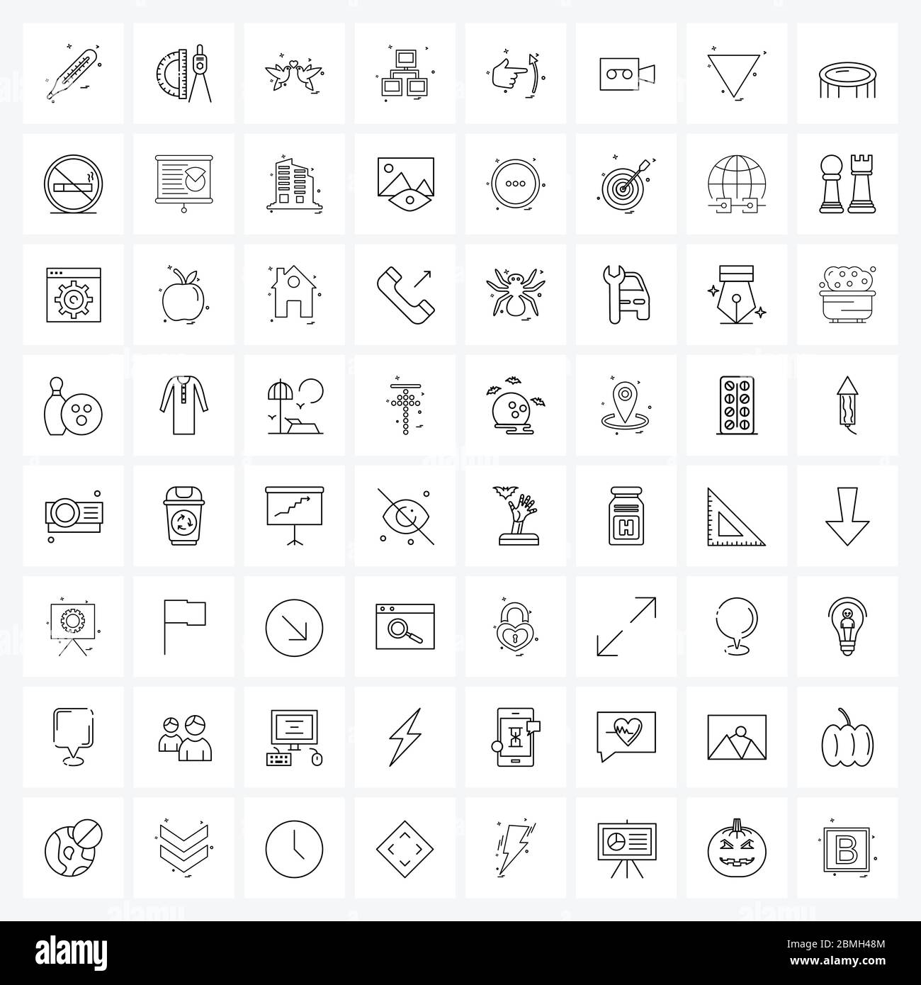 Universal Symbols of 64 Modern Line Icons of hand, networking, love ...