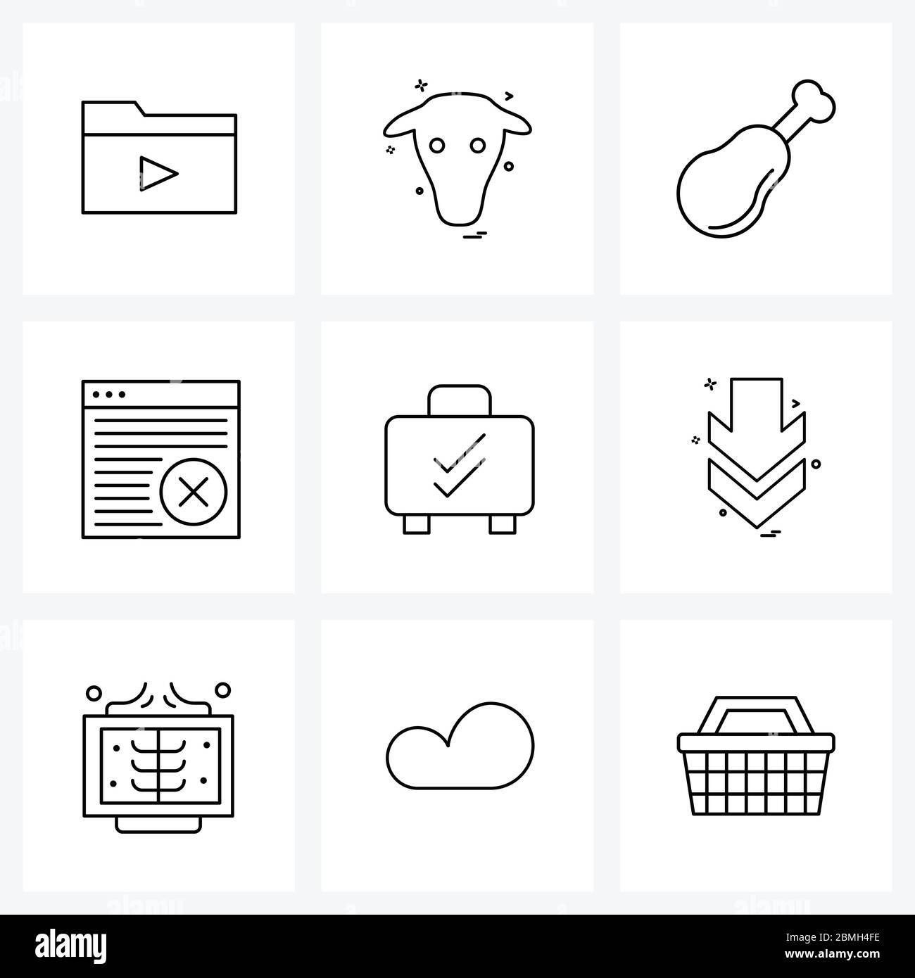 Set of 9 Line Icon Signs and Symbols of direction, check, food ...