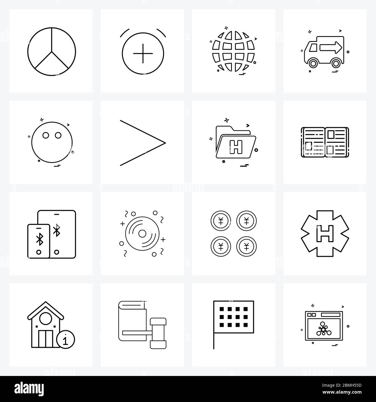 Universal Symbols of 16 Modern Line Icons of emote, travel, world ...