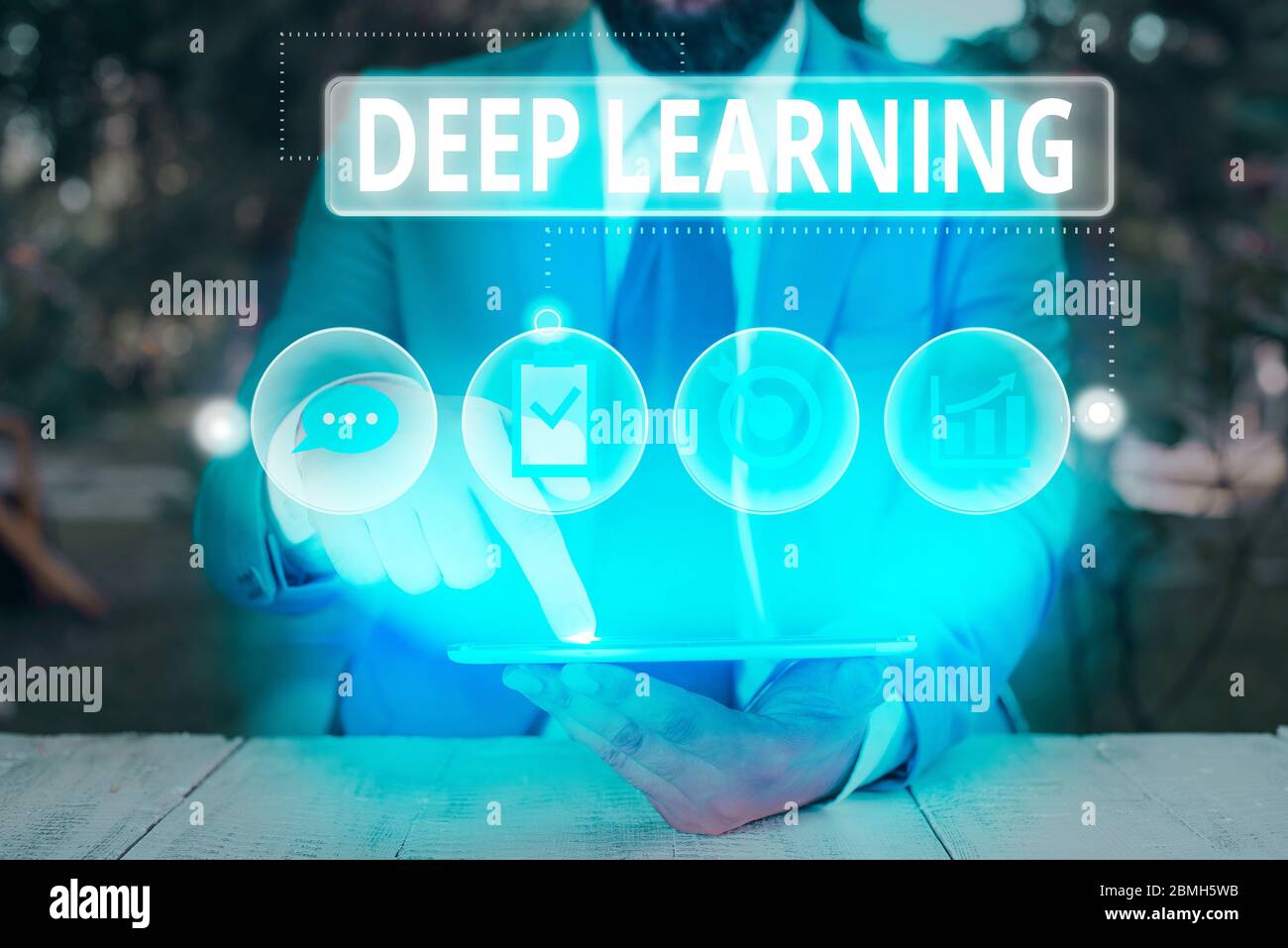 Conceptual hand writing showing Deep Learning. Concept meaning Hierarchical Abstractions ...