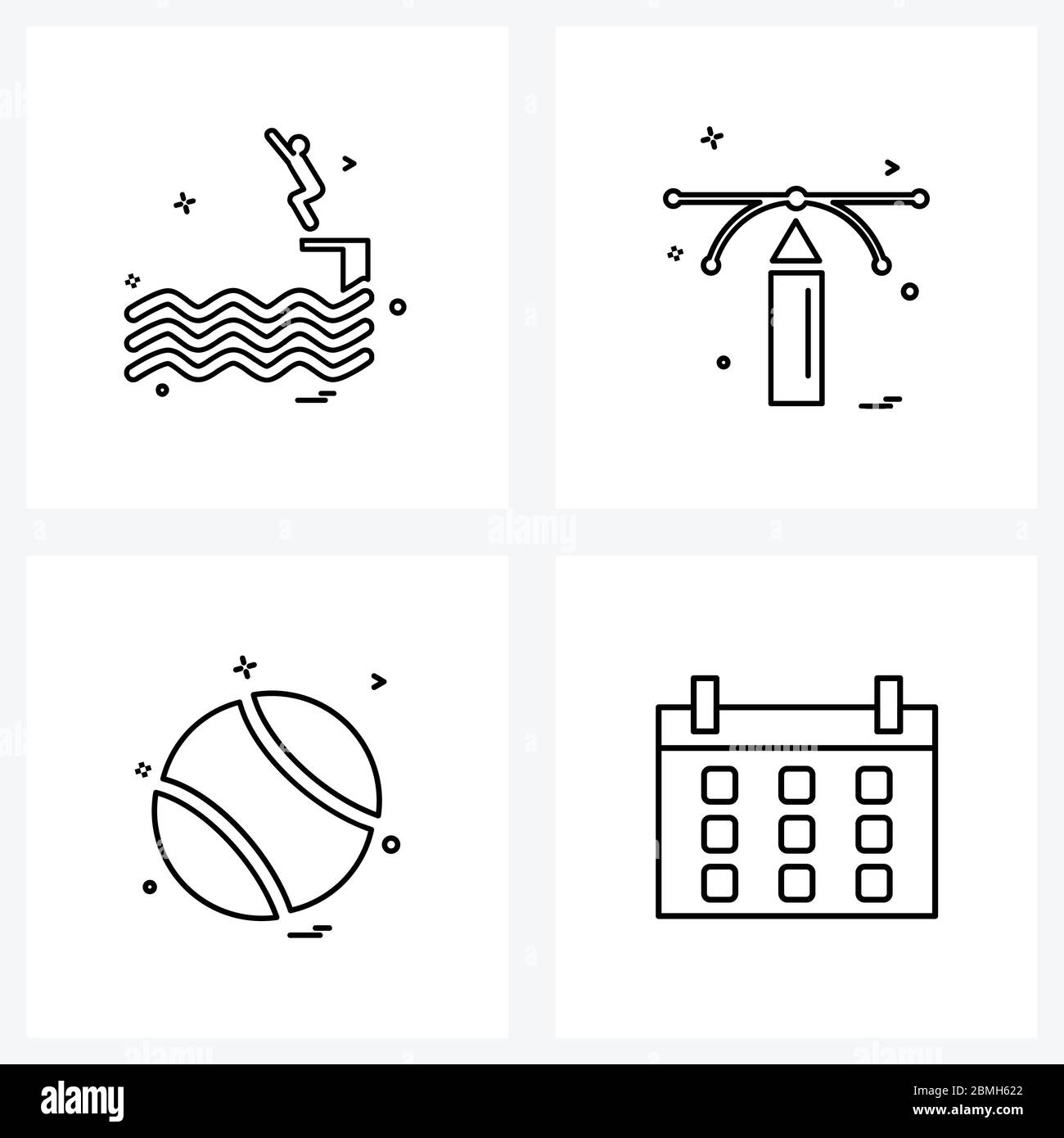 4 Editable Vector Line Icons and Modern Symbols of diving, ball, swim ...