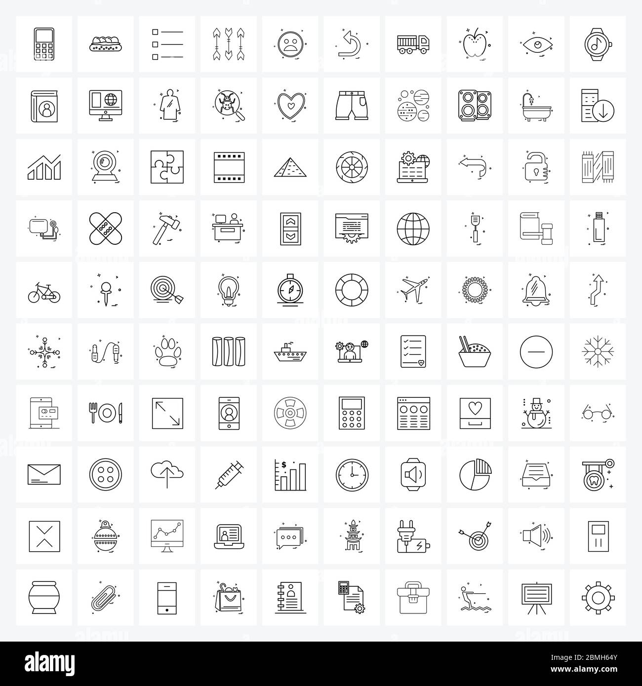 Universal Symbols of 100 Modern Line Icons of emotions, emoji, bullets ...