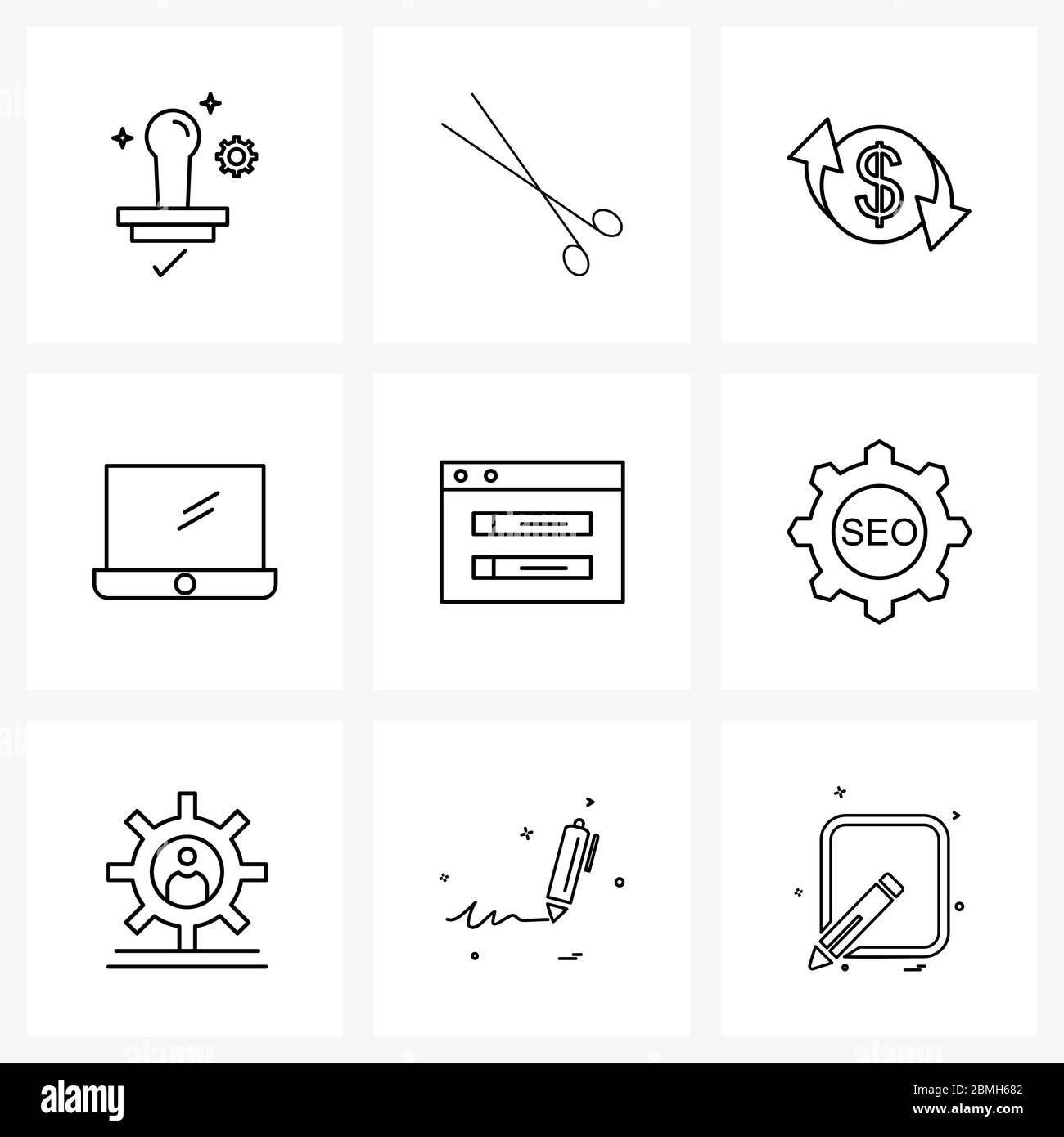 Set of 9 UI Icons and symbols for web, device, pair, computer, arrow ...