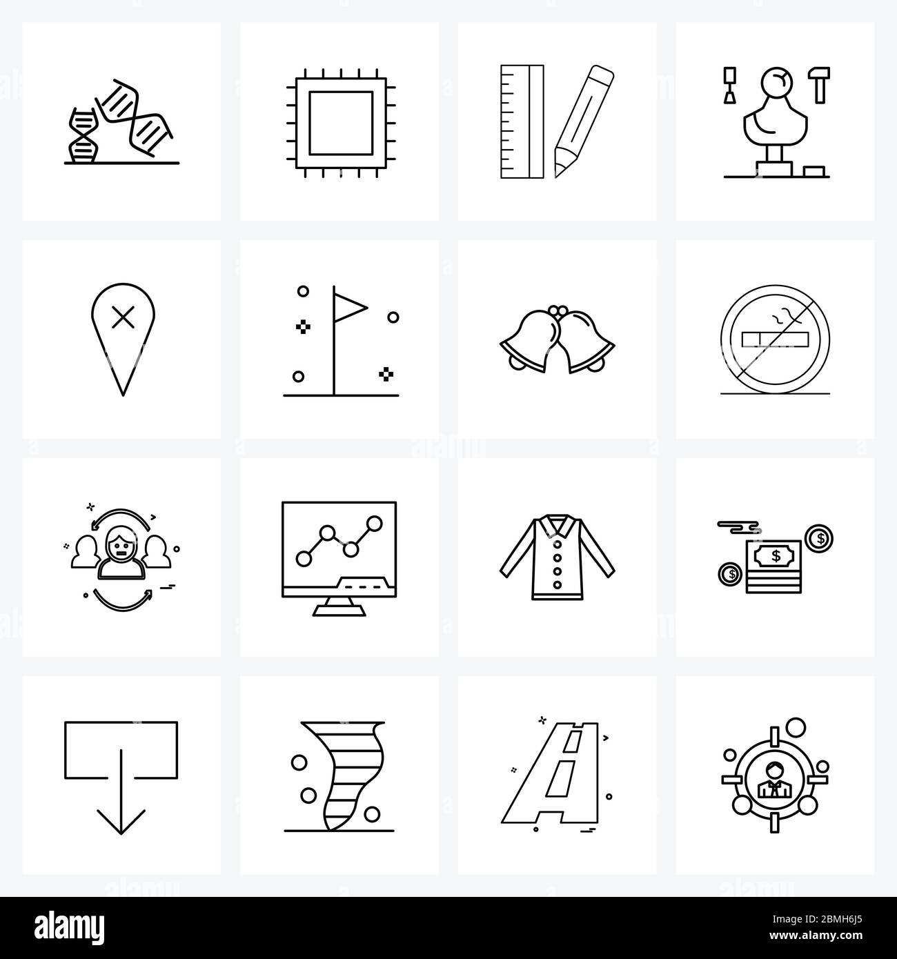 Isolated Symbols Set of 16 Simple Line Icons of map, delete, pencil ...