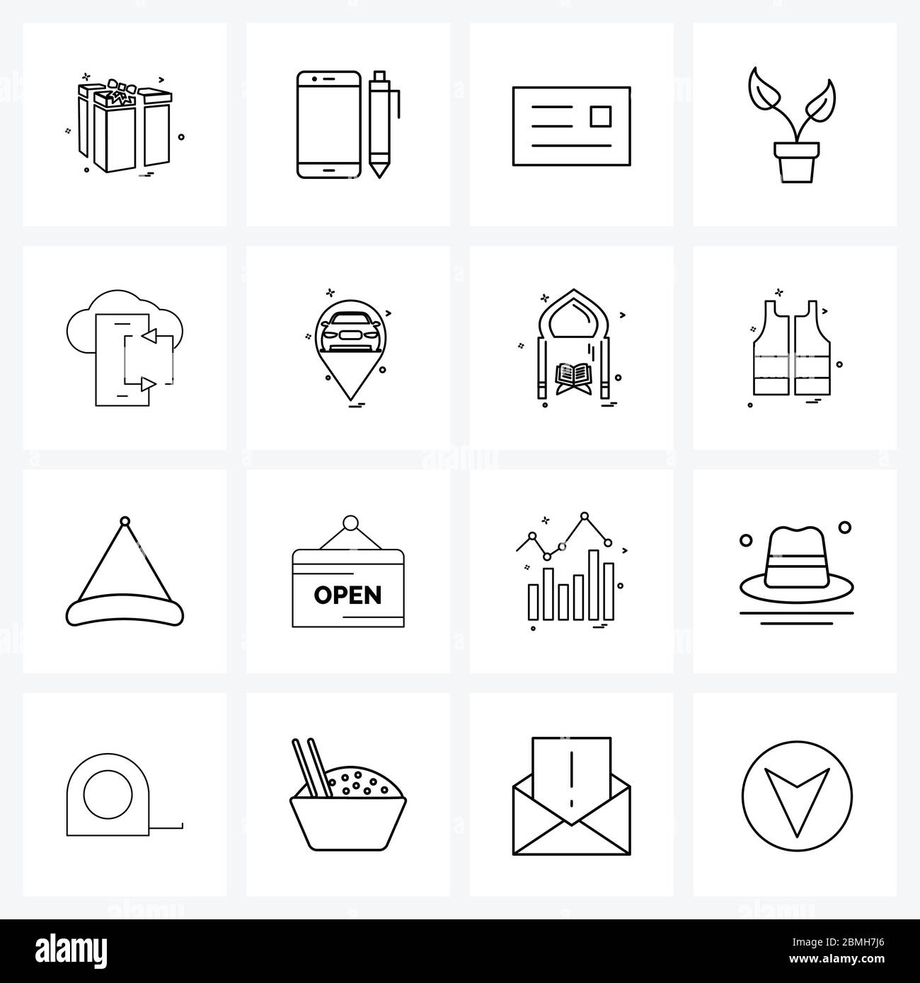 Isolated Symbols Set of 16 Simple Line Icons of mobile, apps, id, plant ...