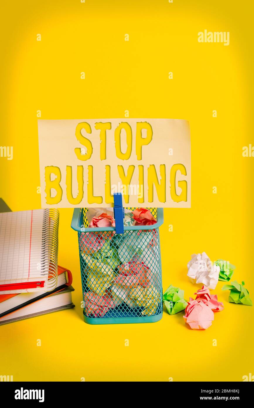 Writing note showing Stop Bullying. Business concept for Fight and ...