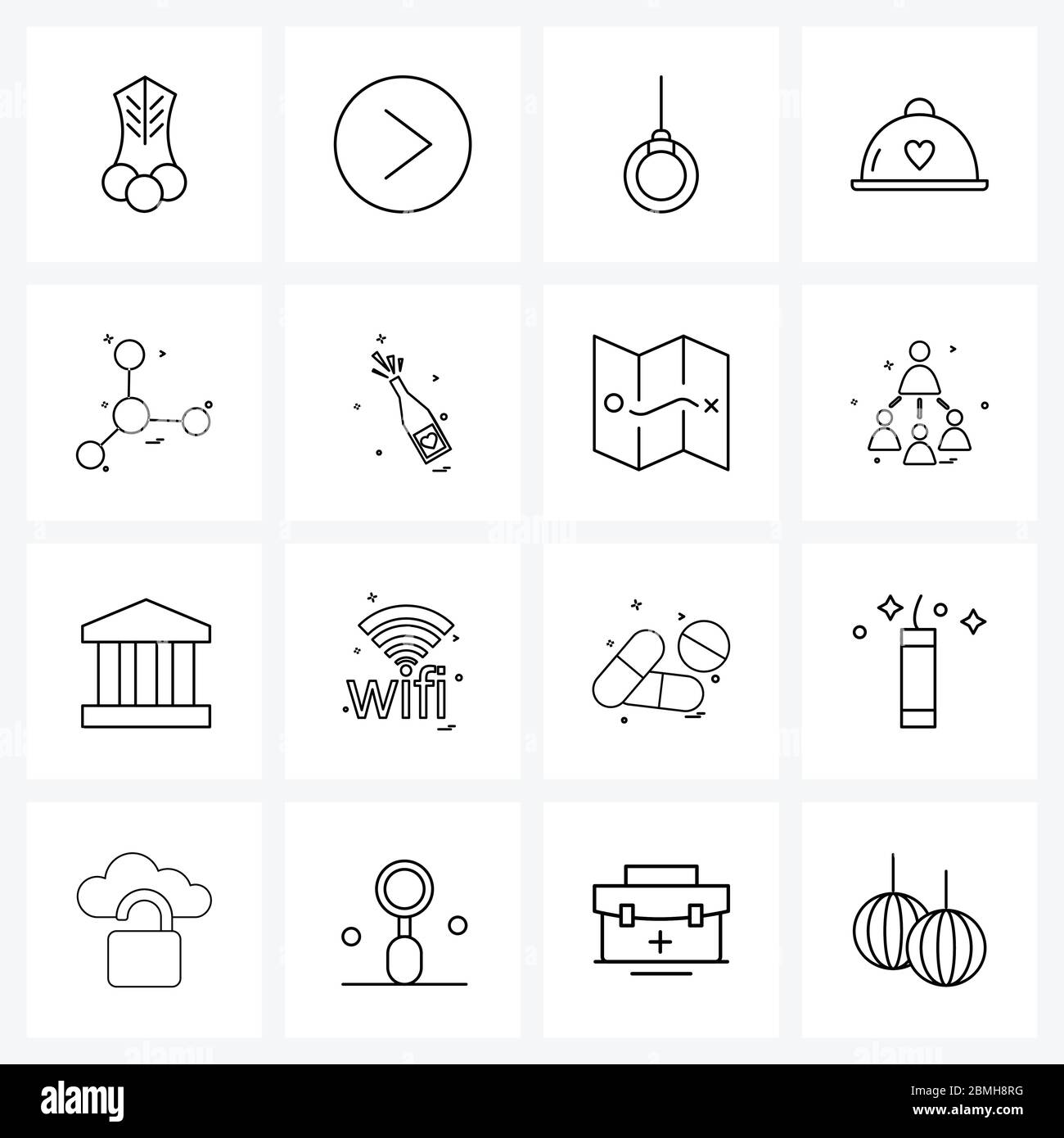Set of 16 Line Icon Signs and Symbols of lab, heart, swings, food, dish ...