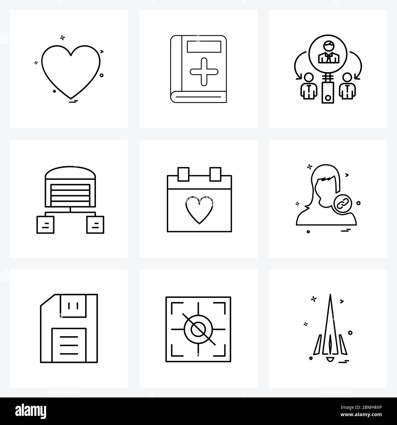 Set of 9 Line Icon Signs and Symbols of schedule, calendar, medicine ...
