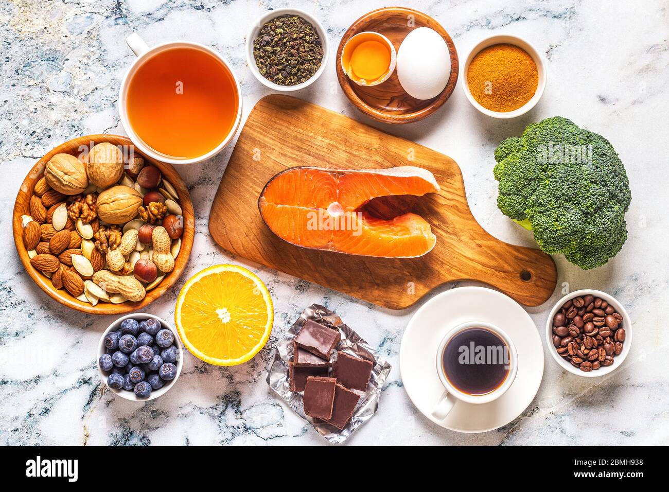 Best foods to boost your brain and memory, top view Stock Photo - Alamy