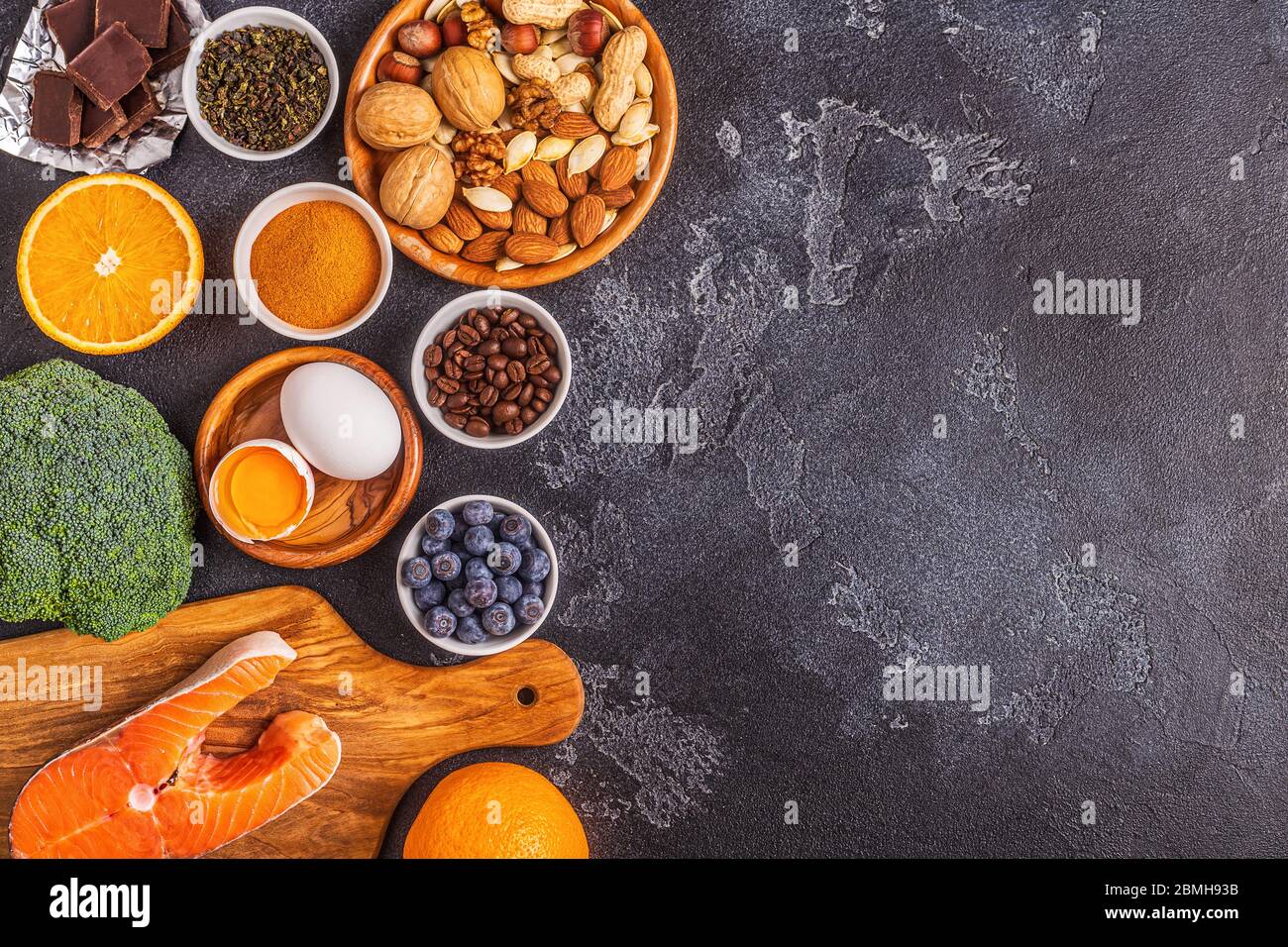 Best foods to boost your brain and memory, top view Stock Photo - Alamy