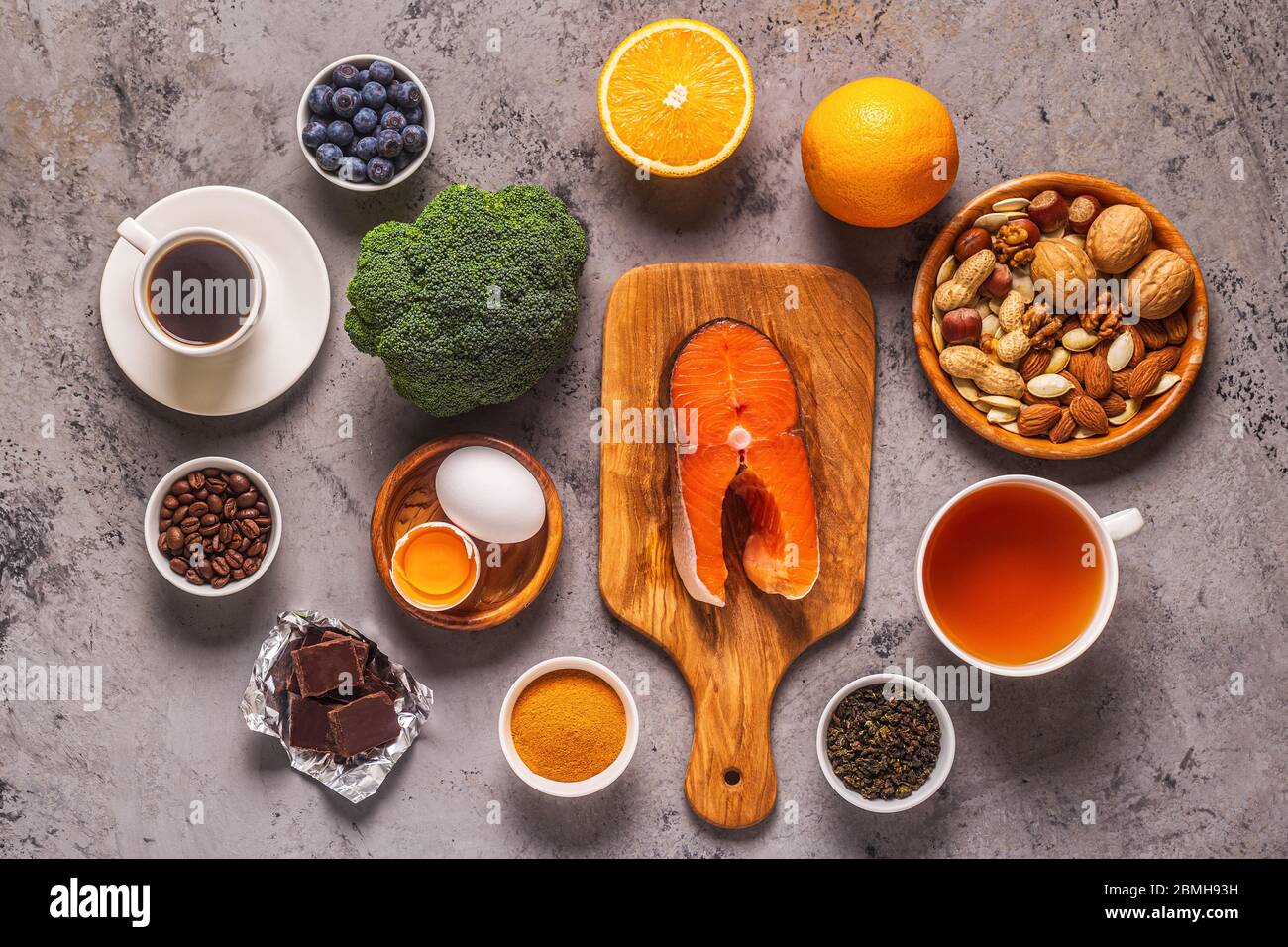 Best foods to boost your brain and memory, top view Stock Photo - Alamy