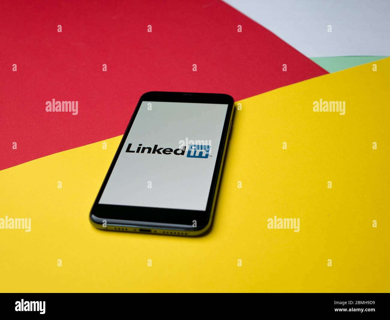 USA - May, 2020 LinkedIn Iphone Application Screen on colored paper ...