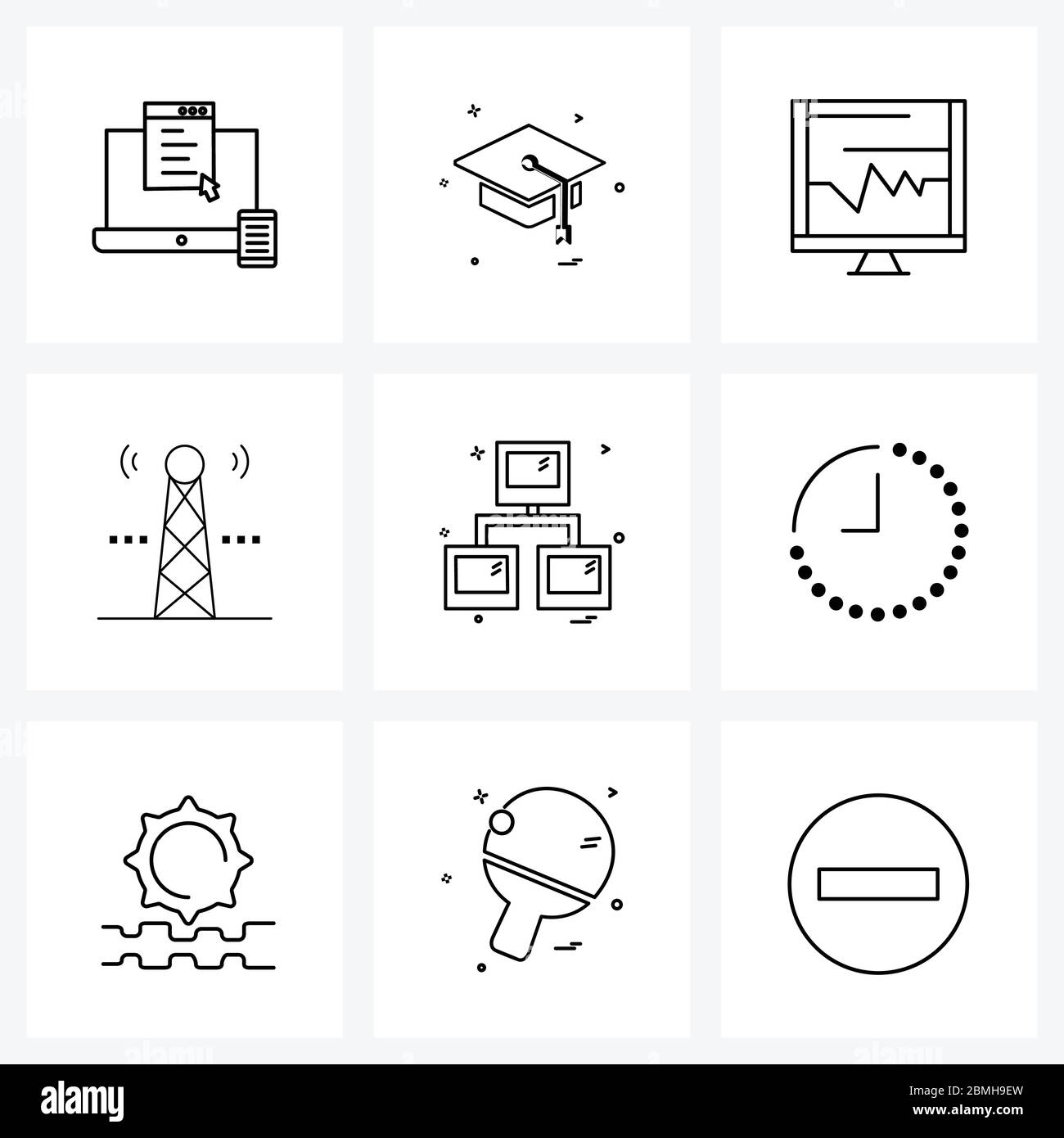 Pixel Perfect Set of 9 Vector Line Icons such as network, smart ...