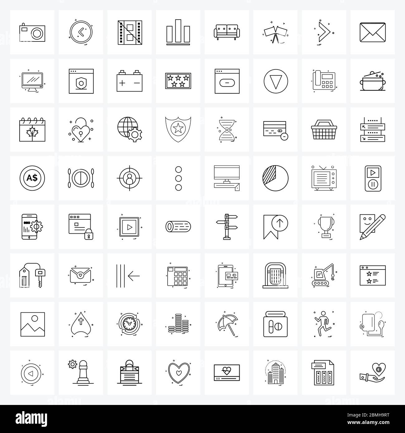 Simple Set of 64 Line Icons such as sofa, prize, next, win, disable ...
