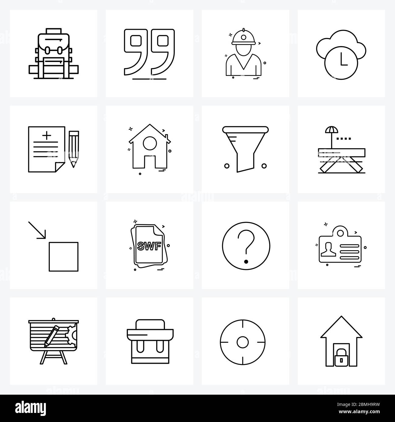 16 Universal Line Icon Pixel Perfect Symbols of file, watch, labour ...