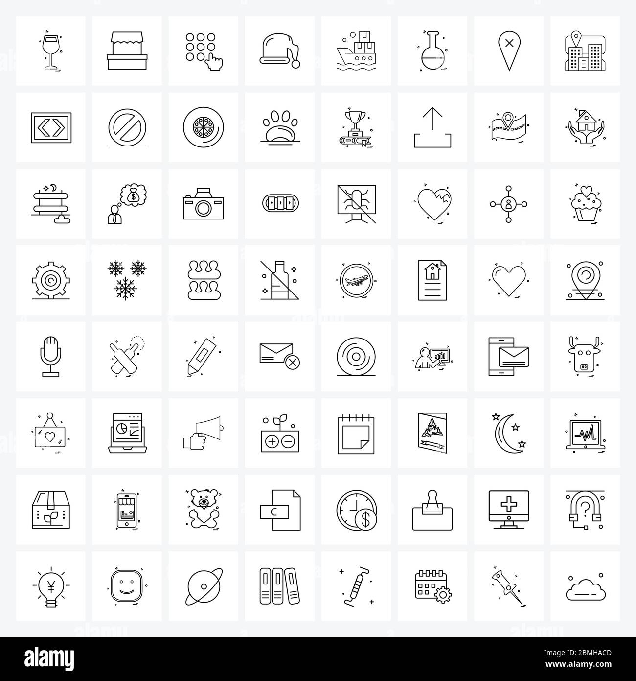Line Icon Set of 64 Modern Symbols of logistics, ship, lock, Christmas ...