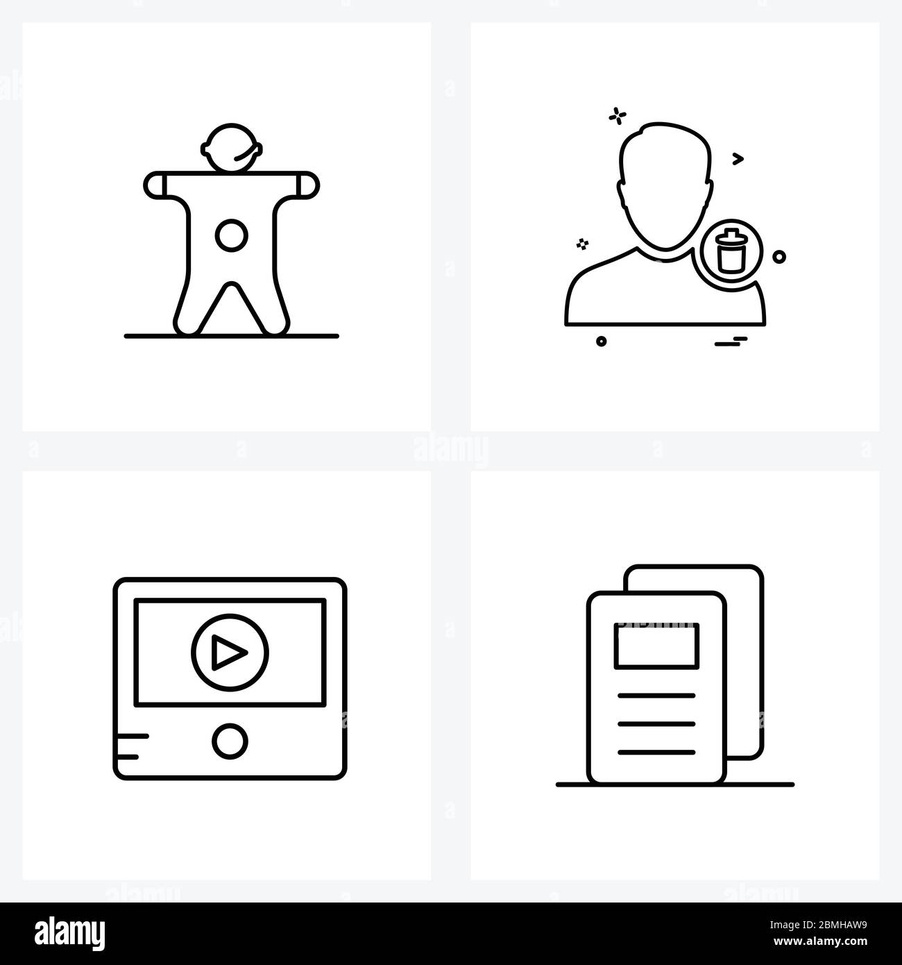 Simple Set of 4 Line Icons such as body tracking, film, skeleton custom ...