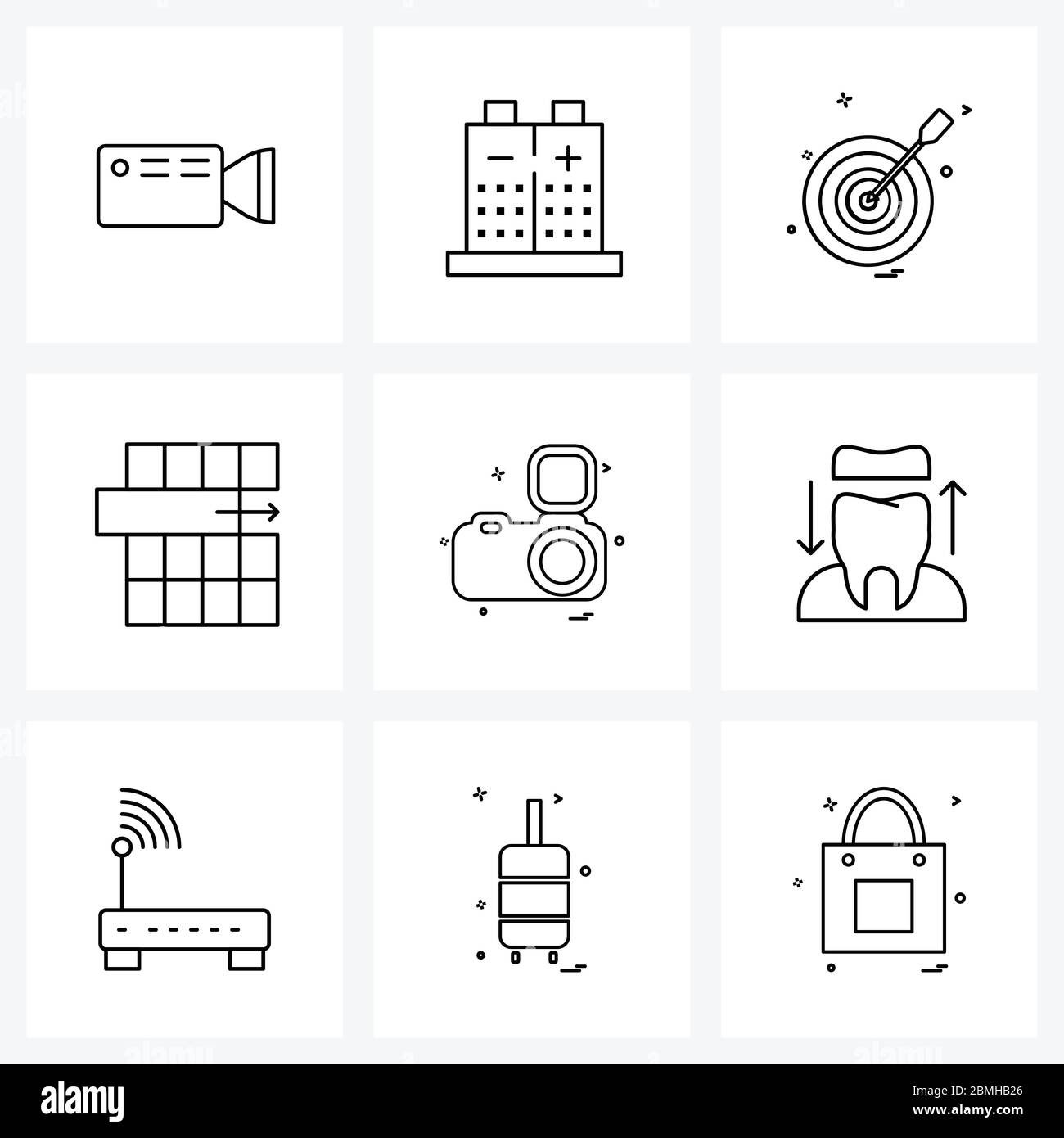 9 Universal Line Icon Pixel Perfect Symbols of camera, row, solar ...