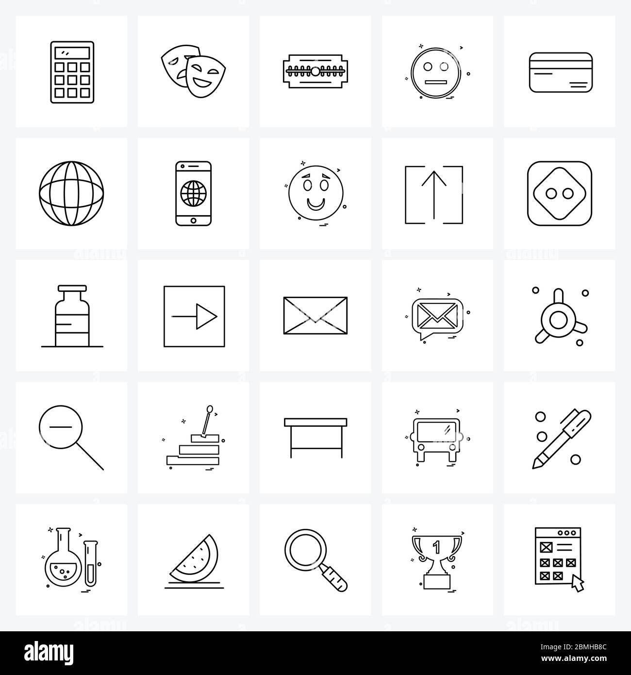 Set of 25 UI Icons and symbols for card, emoji, blade, emotions, emoji ...