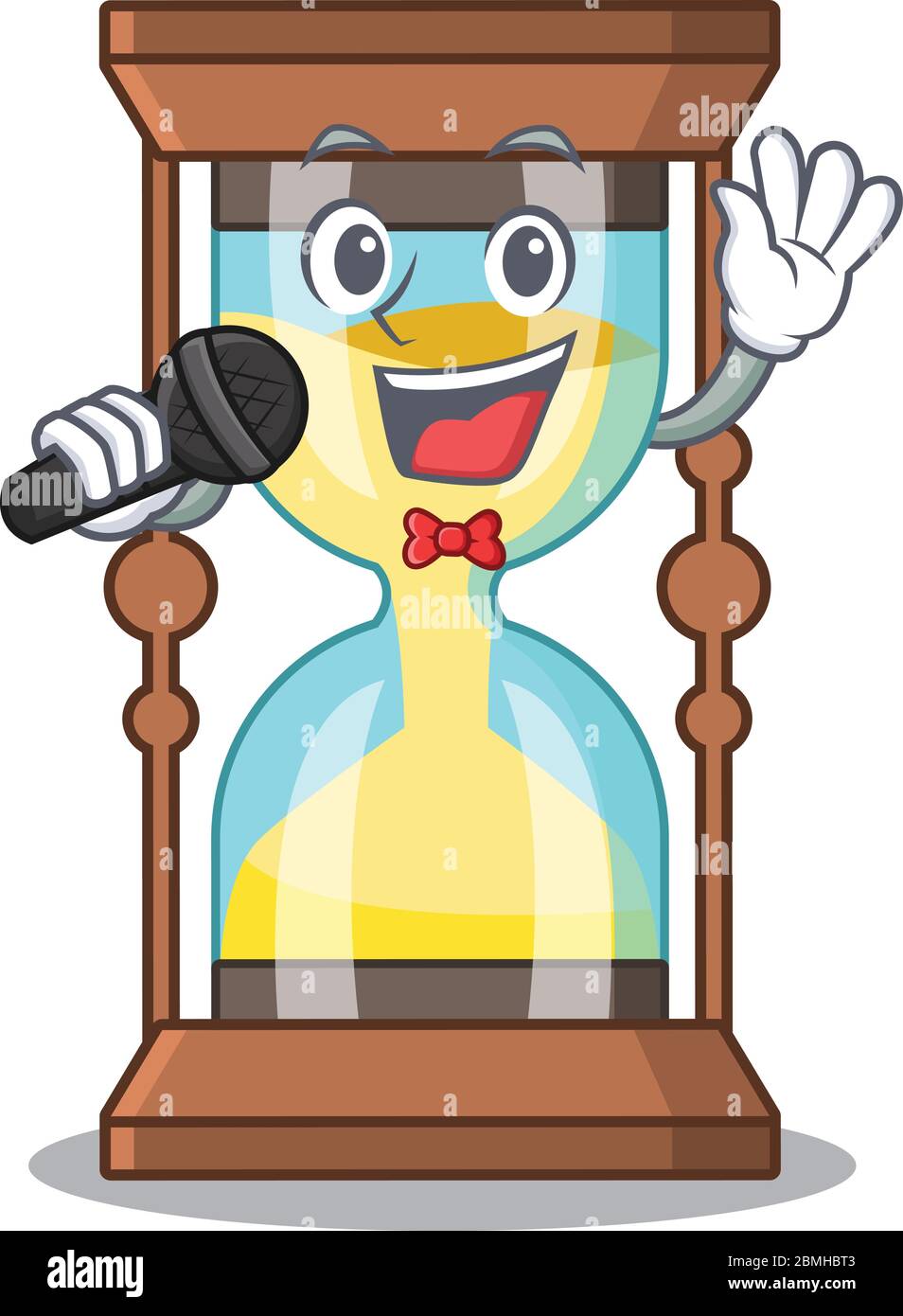 Talented singer of chronometer cartoon character holding a microphone ...