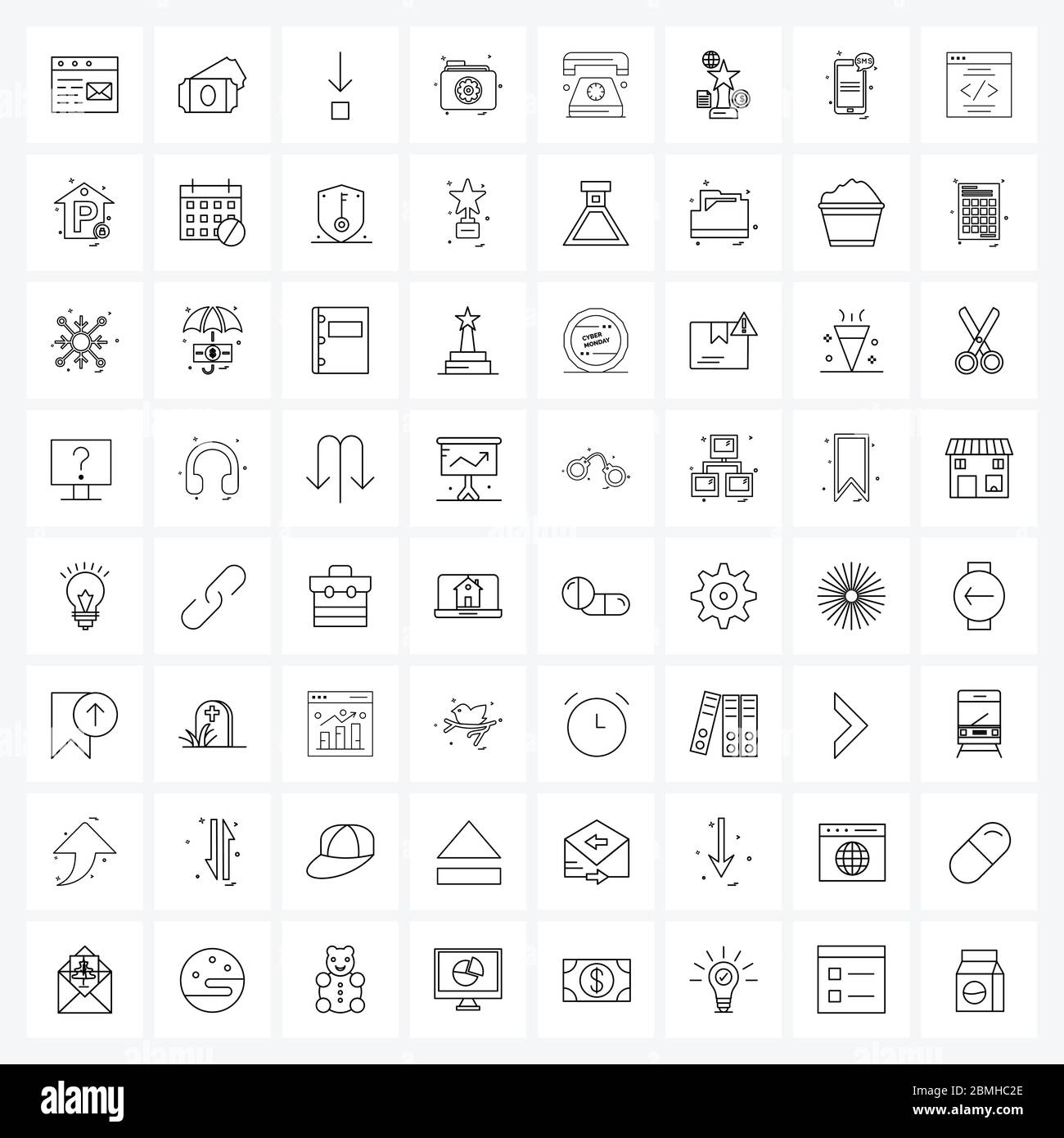 Universal Symbols of 64 Modern Line Icons of document, electronic ...
