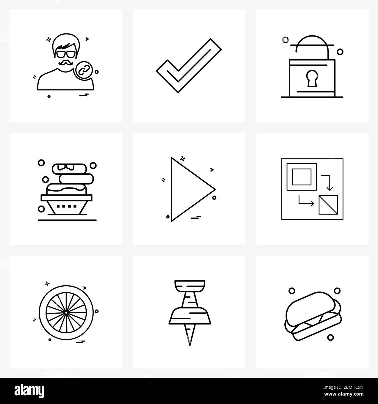 Stock Vector Icon Set of 9 Line Symbols for row, food, tick, doughnut ...
