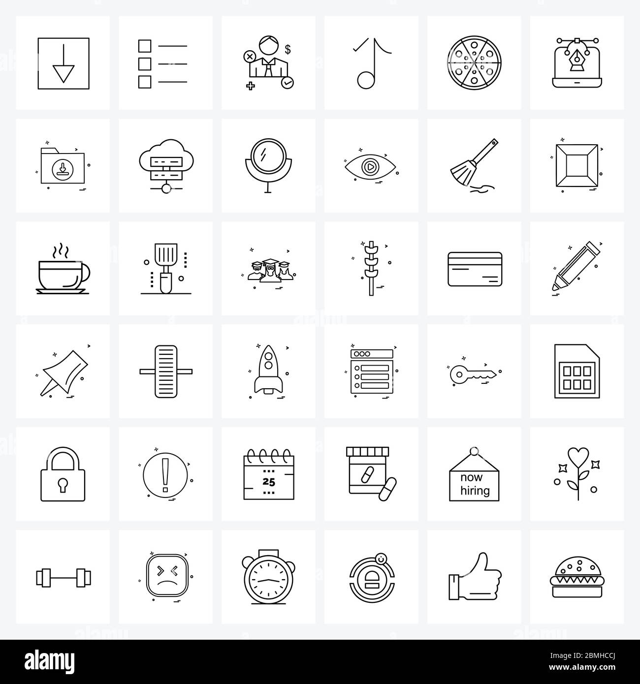Universal Symbols of 36 Modern Line Icons of web design, meal, dollar ...