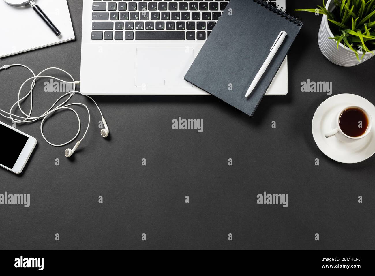 Top view of office workplace with laptop computer Stock Photo - Alamy