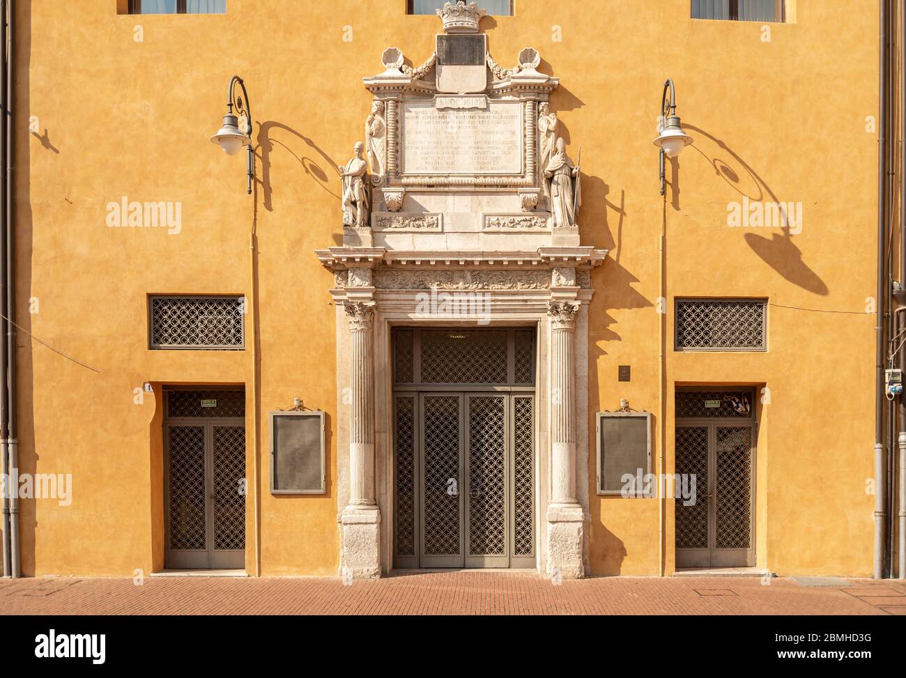 The Town Hall Square and the historical building in Ferrara, Italy ...