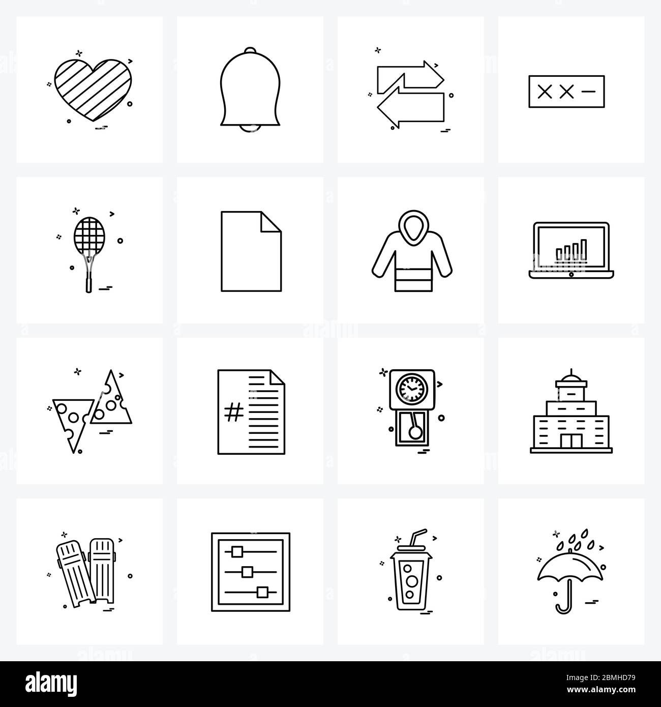 UI Set of 16 Basic Line Icons of type, interface, alarm, dashboard ...