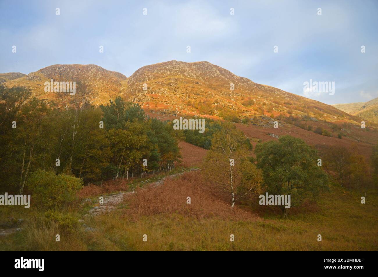 Lower tourist path at base of Ben Nevis in late afternoon autumn ...