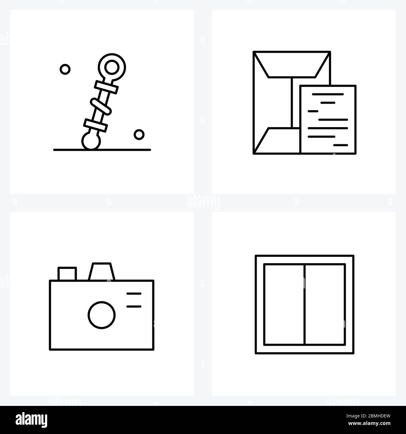 Modern Style Set of 4 line Pictograph Grid based part, camera, spark ...