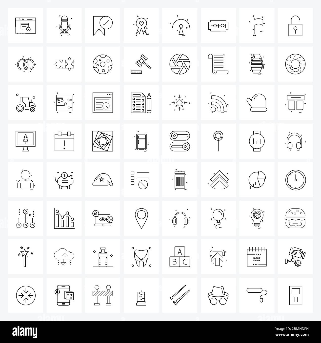 Universal Symbols of 64 Modern Line Icons of protection, lock, favorite ...