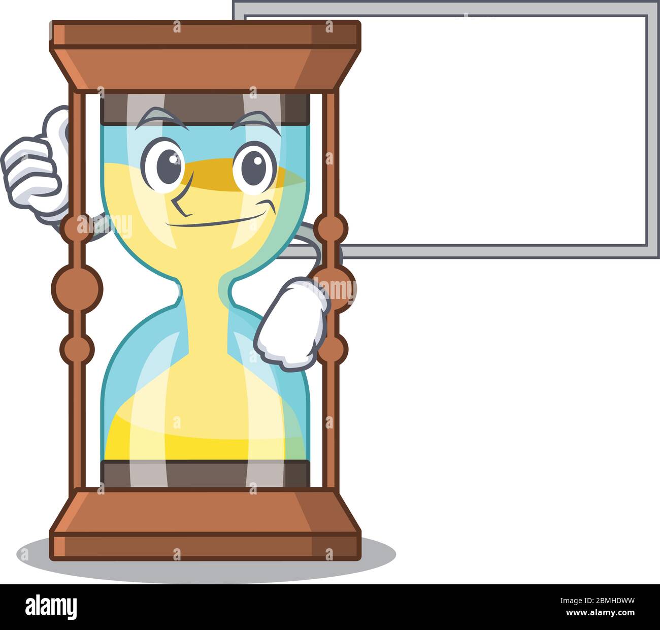 Humorous chronometer cartoon design Thumbs up bring a white board Stock ...