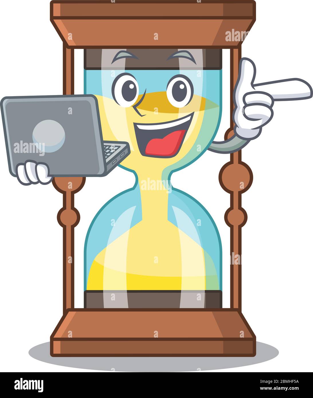 Cartoon character of chronometer clever student studying with a laptop ...