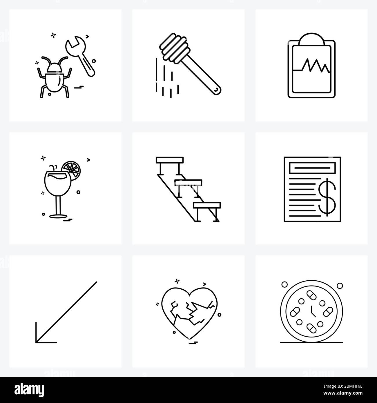 Universal Symbols of 9 Modern Line Icons of healthy, jump, lab ...