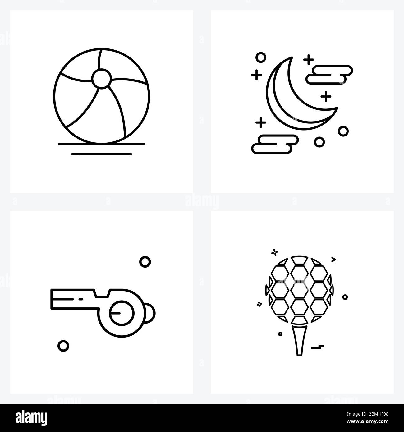 Universal Symbols of 4 Modern Line Icons of ball, sound, sports, party ...