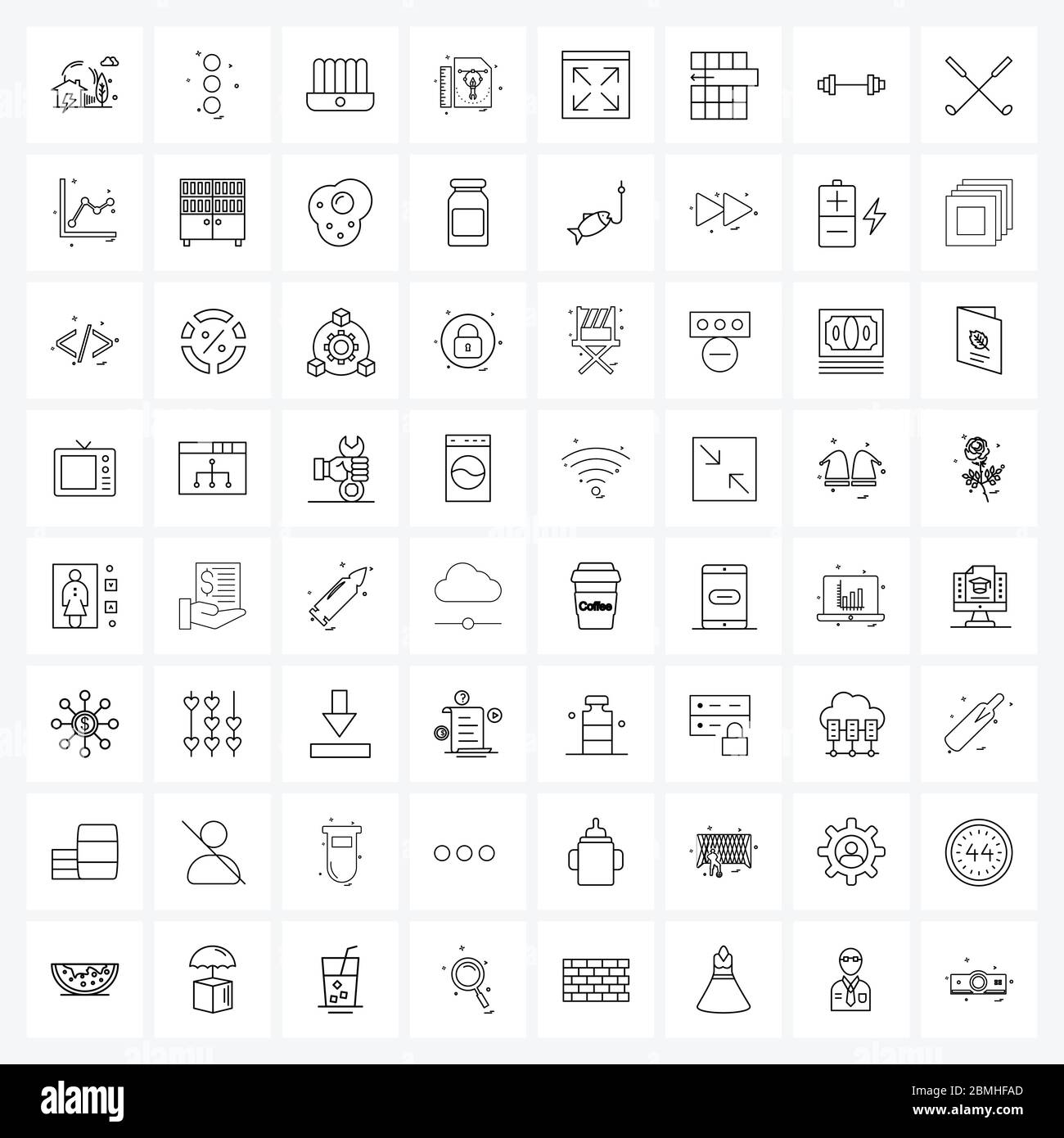Set of 64 Modern Line Icons of page expand, arrows, meat, scale, file ...