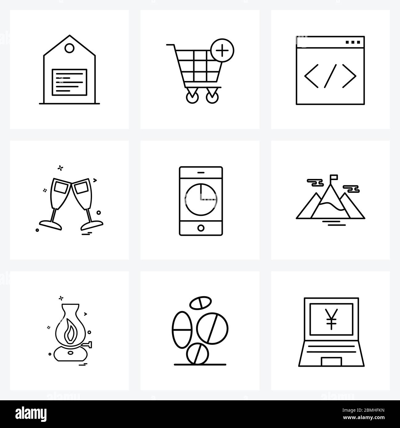 Set of 9 UI Icons and symbols for pie, food, code, drink, glass Vector ...