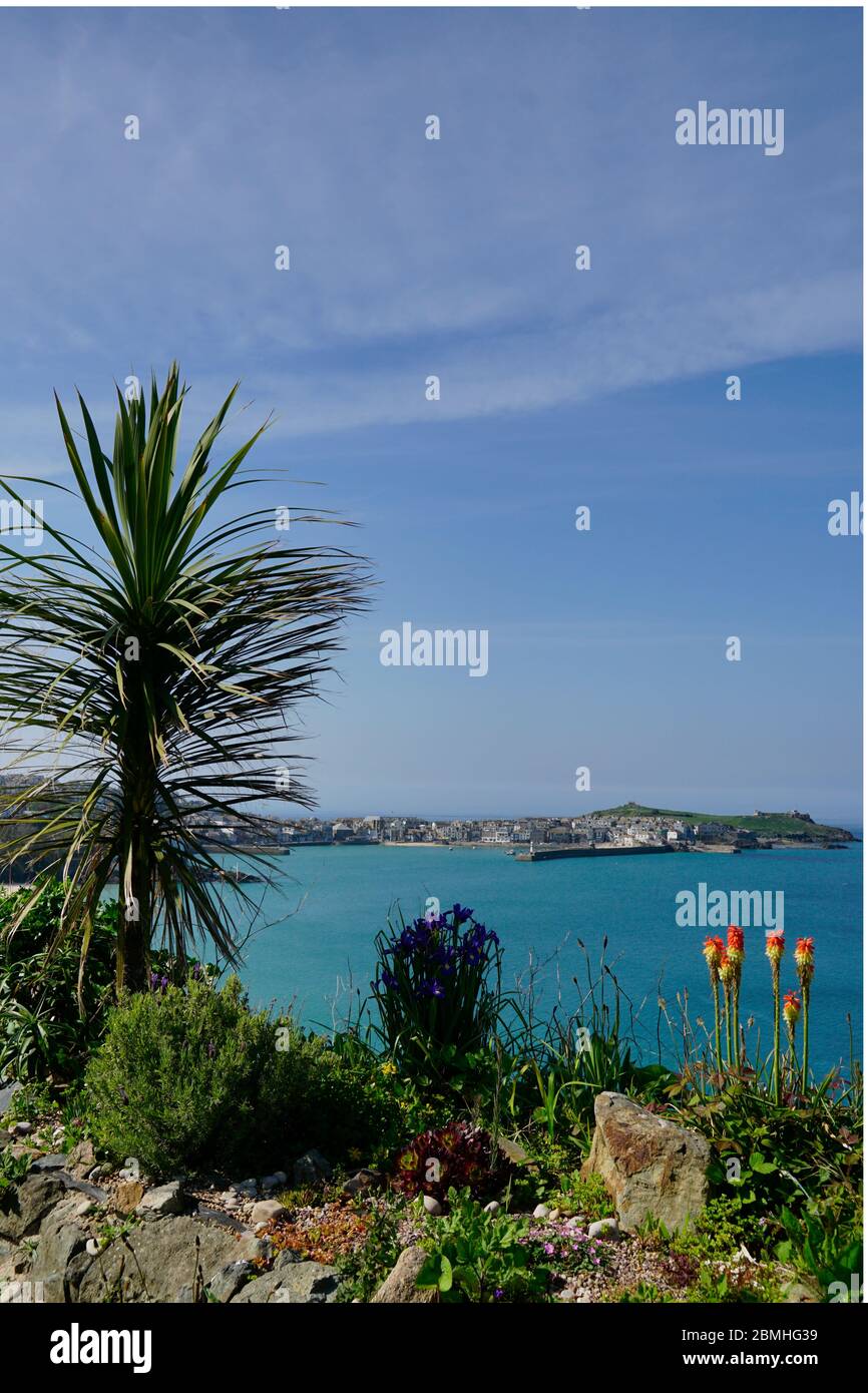 View across the bay of St. Ives to the harbour and bay Stock Photo - Alamy