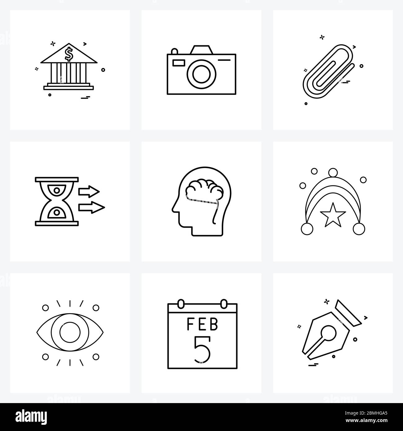 Modern Style Set of 9 line Pictograph Grid based mind, right direction ...