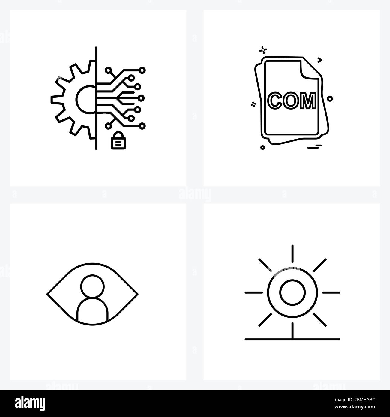 Set of 4 Simple Line Icons for Web and Print such as gear, identification, locked, file type ...